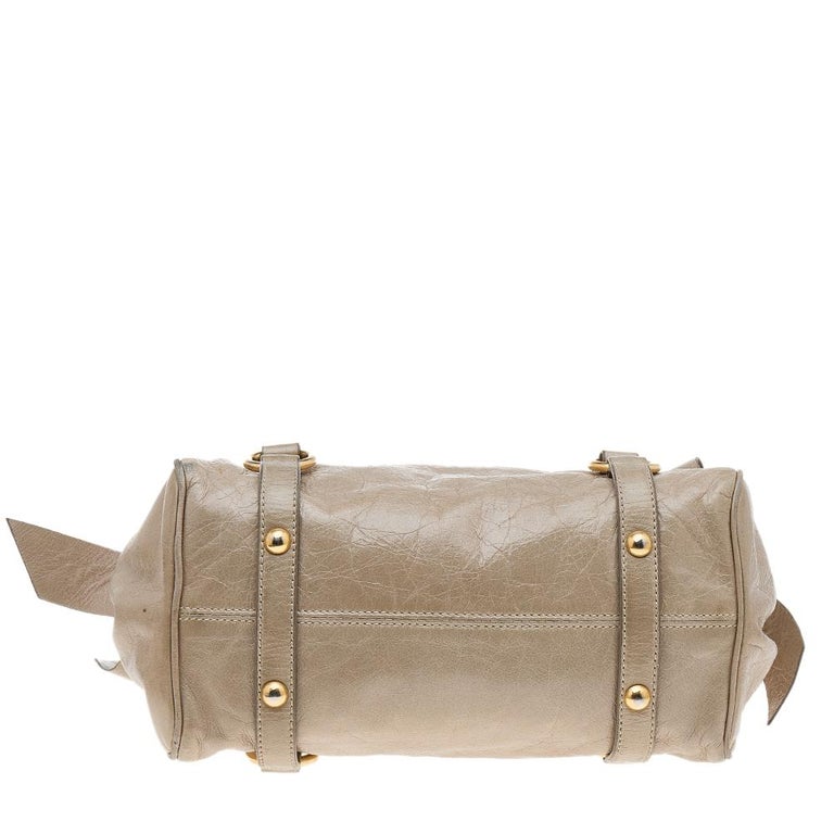 Miu Miu Grey Vitello Lux Leather Bow Satchel For Sale at 1stDibs