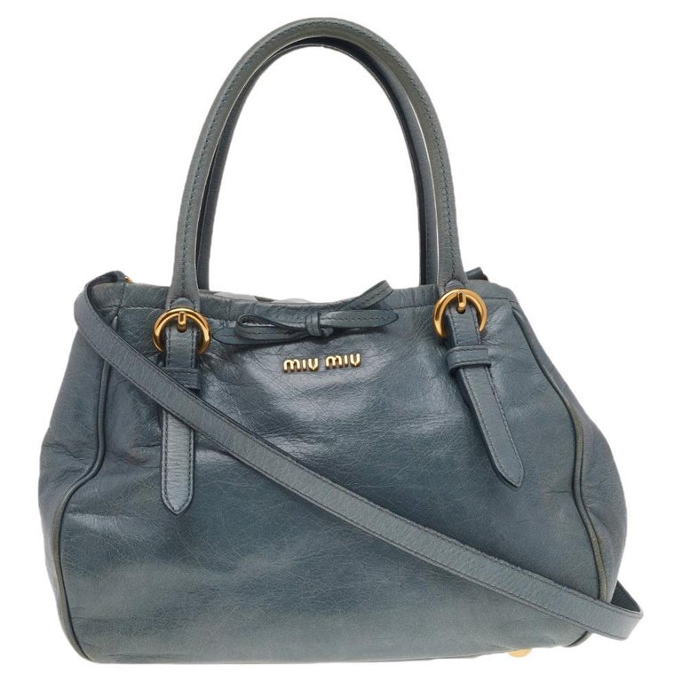 Miu Miu Grey Vitello Shine Leather Bow Satchel at 1stDibs