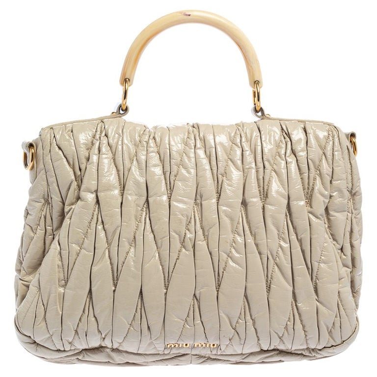 Miu Miu Ivory Matelasse Patent Leather Turnlock Flap Top Handle Bag at 1stDibs