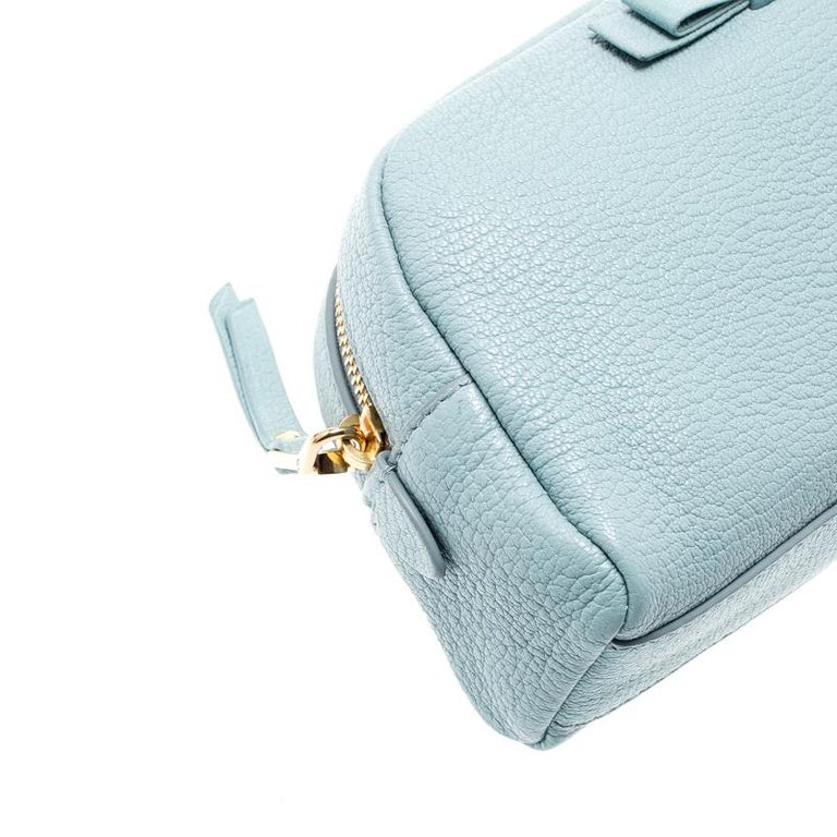 Miu Miu Light Blue Leather Bow Cosmetic Pouch For Sale at 1stDibs