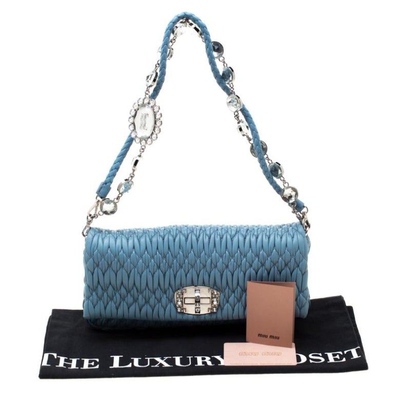 Miu Miu Light Blue Matelasse Leather Crystal Shoulder Bag For Sale at 1stDibs | miu miu baby ...