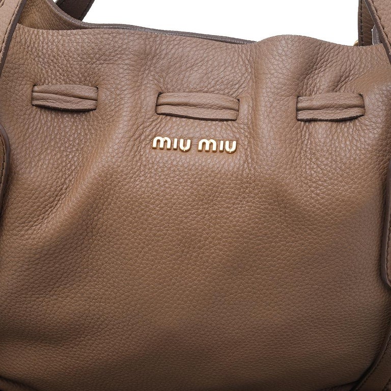 Miu Miu Light Brown Leather Drawstring Shoulder Bag For Sale at 1stDibs