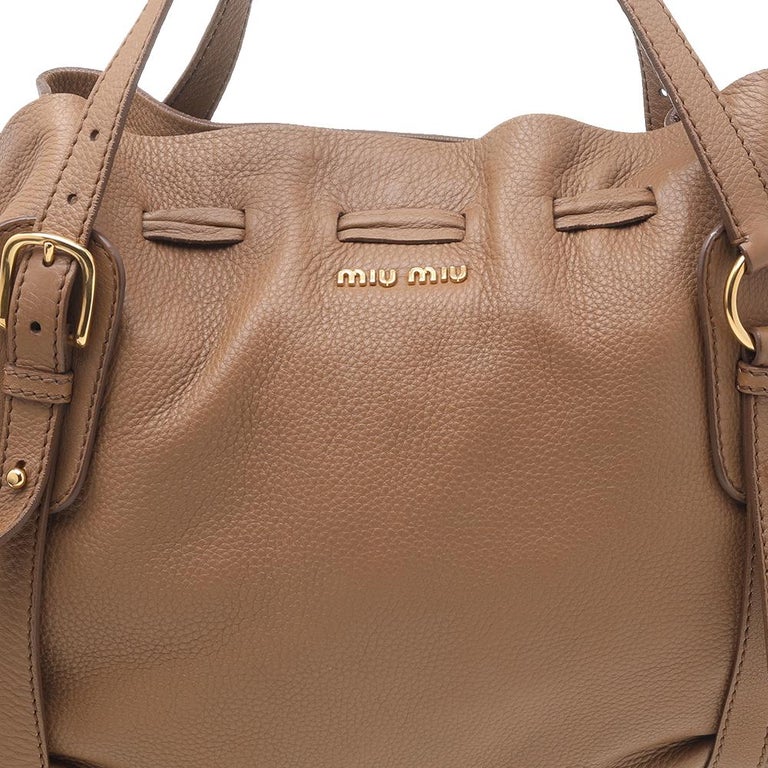 Miu Miu Light Brown Leather Drawstring Shoulder Bag For Sale at 1stDibs
