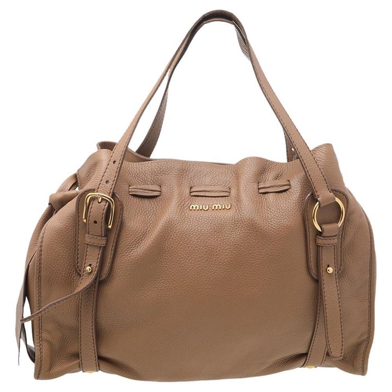 Miu Miu Light Brown Leather Drawstring Shoulder Bag For Sale at 1stDibs