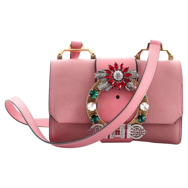 Miu Miu Madras Crystal Buckle Shoulder Bag Leather Small at 1stDibs