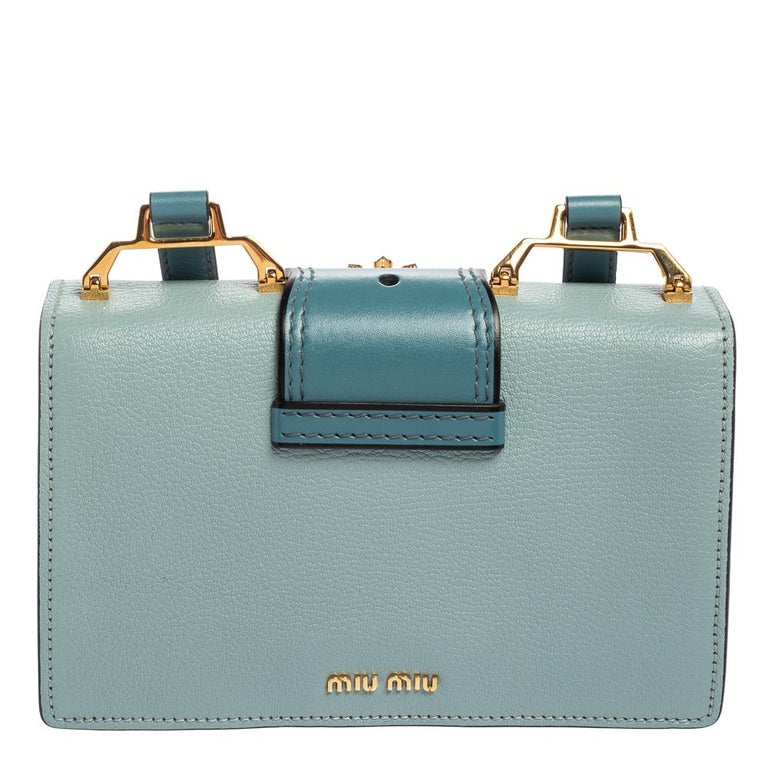 Miu Miu Madras Leather Crystal Embellished Buckle Flap Shoulder Bag For Sale at 1stDibs