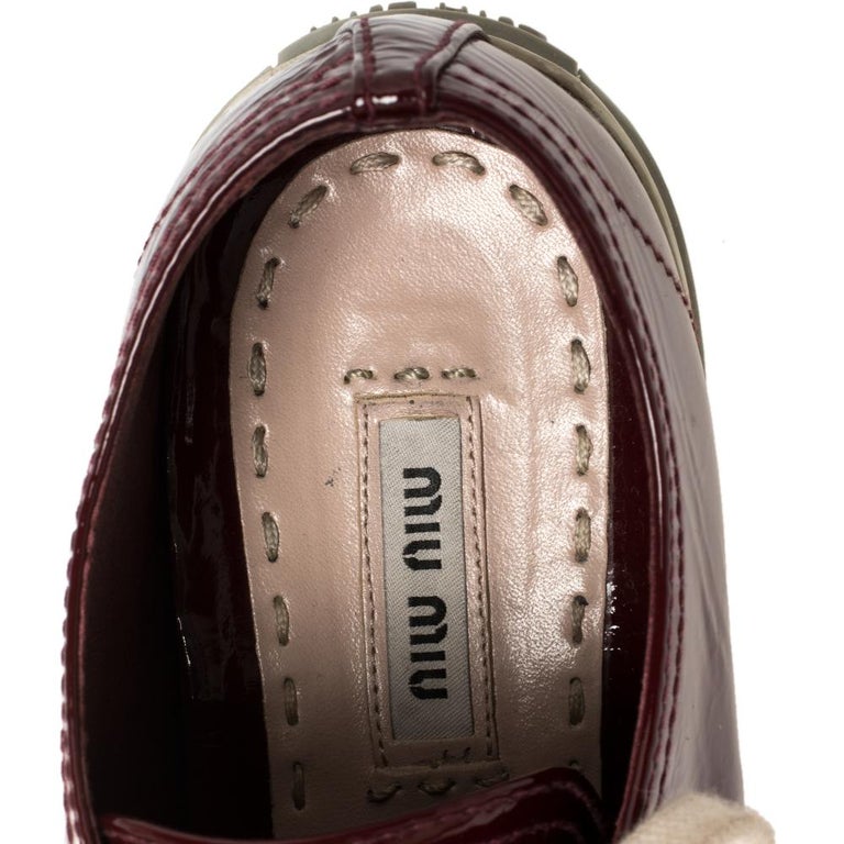 Miu Miu Maroon Patent Leather Crystal Embellished Low Top Sneakers Size 36 at 1stDibs