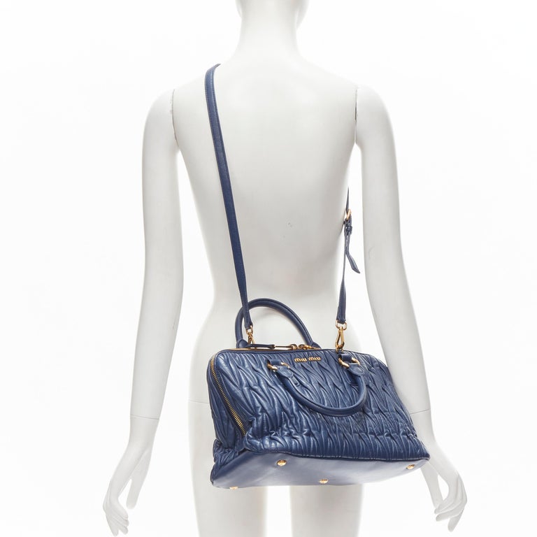 MIU MIU Matelasse chevron quilting navy nappa leather shoulder tote bag For Sale at 1stDibs