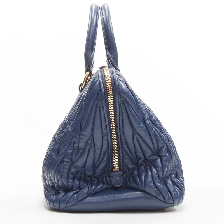 MIU MIU Matelasse chevron quilting navy nappa leather shoulder tote bag For Sale at 1stDibs