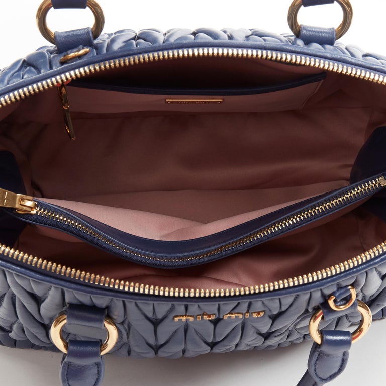 MIU MIU Matelasse chevron quilting navy nappa leather shoulder tote bag For Sale at 1stDibs