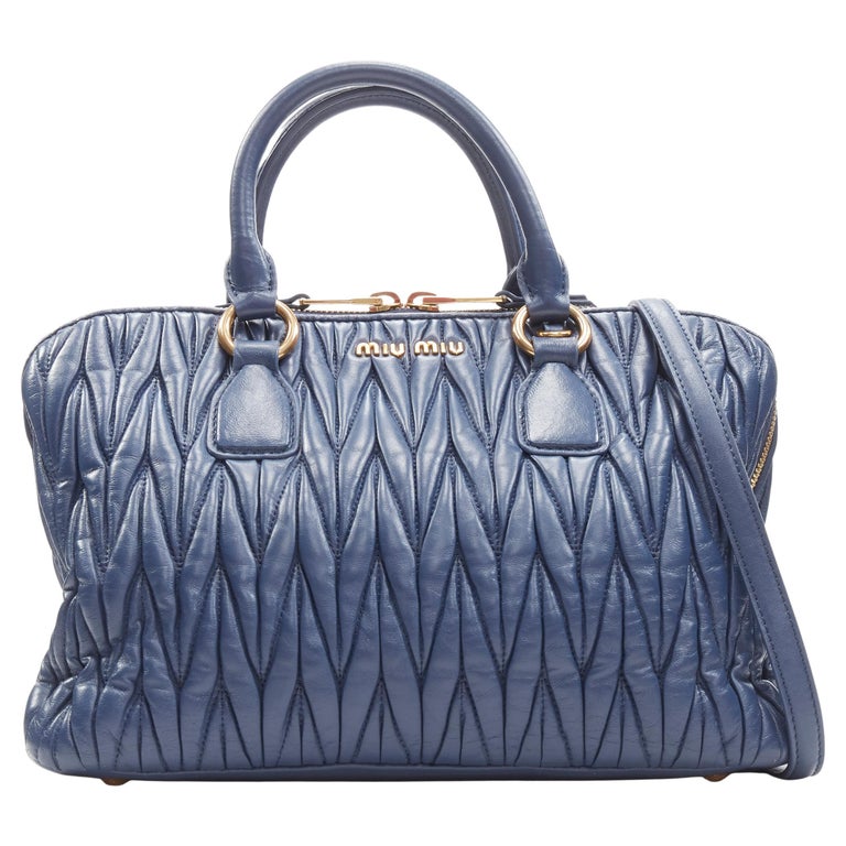 MIU MIU Matelasse chevron quilting navy nappa leather shoulder tote bag For Sale at 1stDibs
