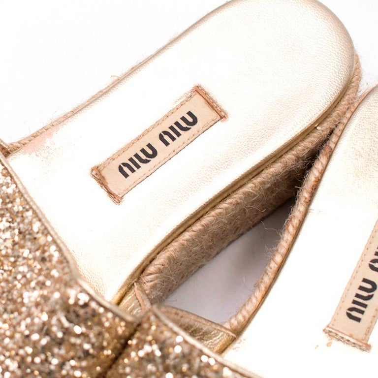 Miu Miu Metallic Gold Glitter Espadrille Platform Slides US 5 For Sale ...