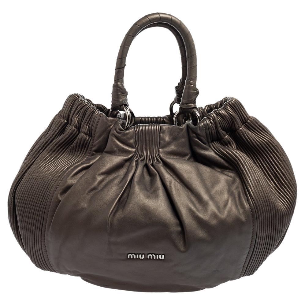 Miu Miu Black Leather Plisse Hobo For Sale at 1stDibs