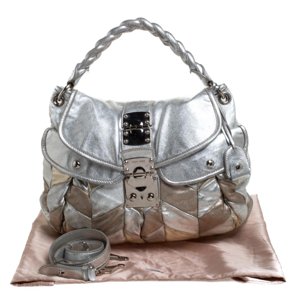 Miu Miu Metallic Silver/Gold Leather Patchwork Coffer Hobo at 1stDibs ...