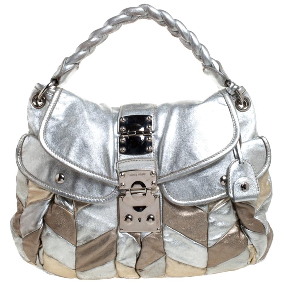 Miu Miu Metallic Silver/Gold Leather Patchwork Coffer Hobo at 1stDibs ...