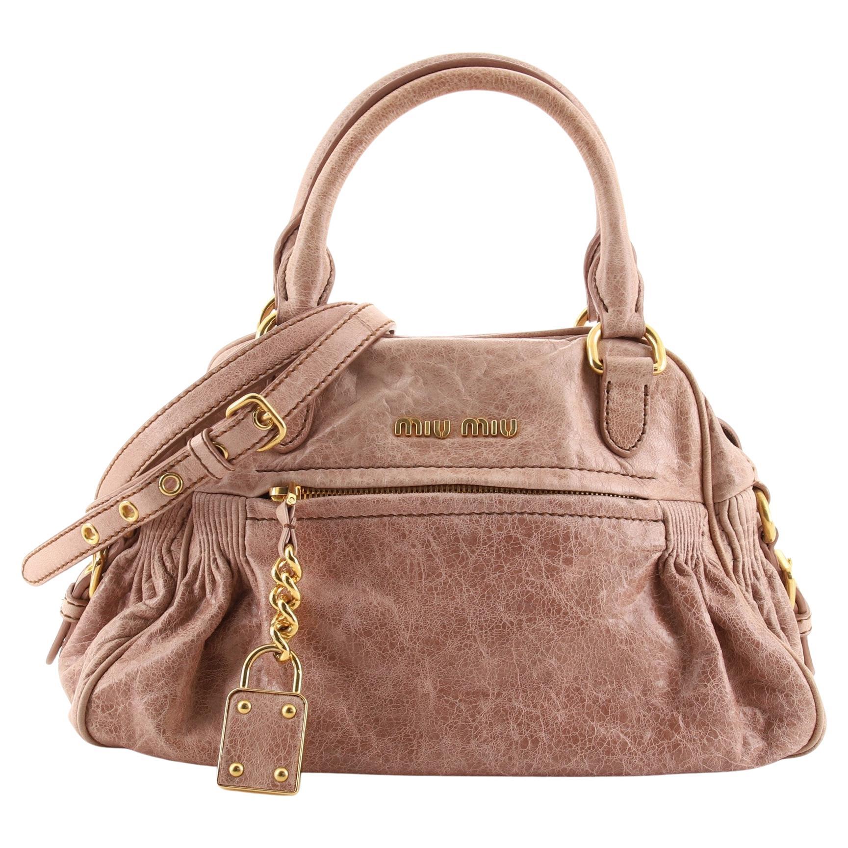 Miu Miu Grey Vitello Lux Leather Bow Satchel For Sale at 1stDibs