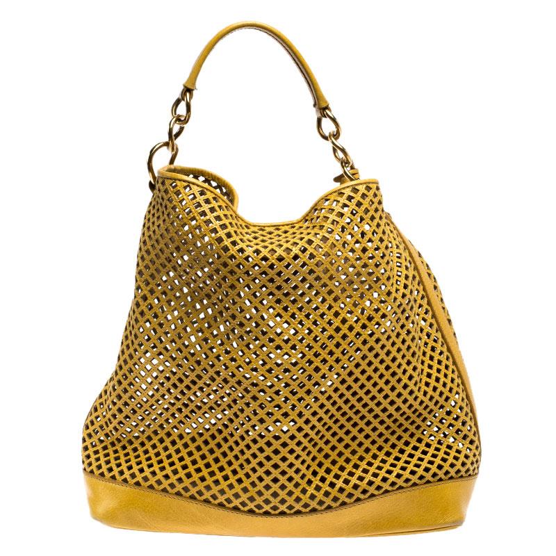 Miu Miu Mustard Cut Out Leather Hobo at 1stDibs