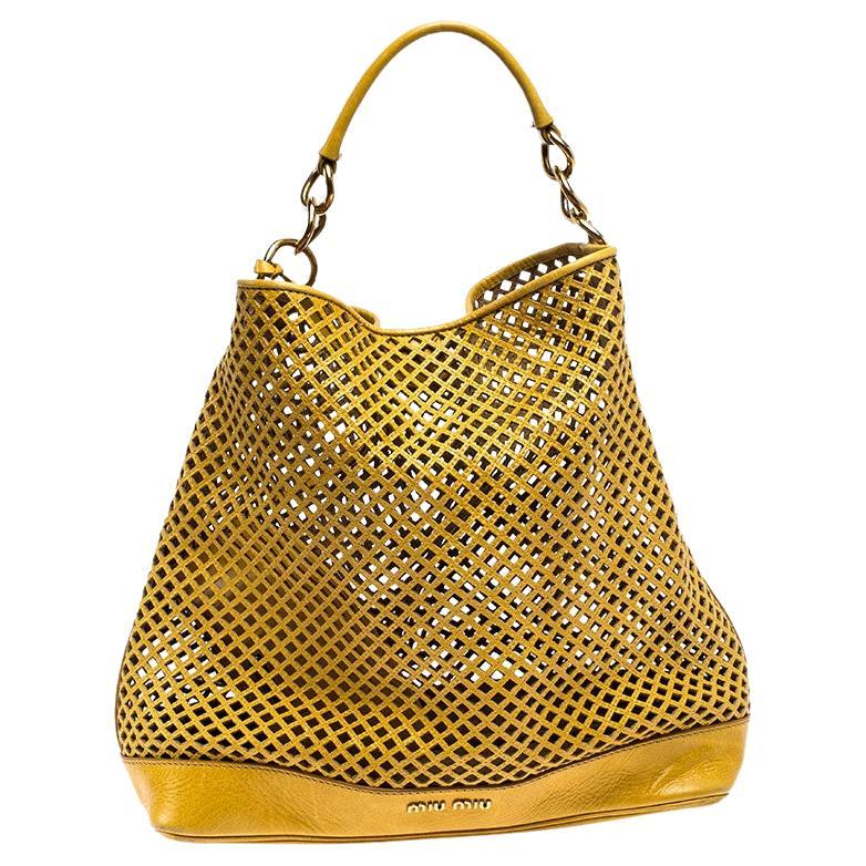 Miu Miu Mustard Cut Out Leather Hobo at 1stDibs