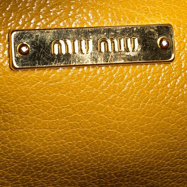Miu Miu Mustard Leather Medium Madras Tote at 1stDibs