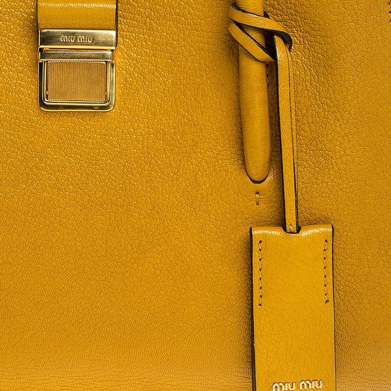 Miu Miu Mustard Leather Medium Madras Tote at 1stDibs