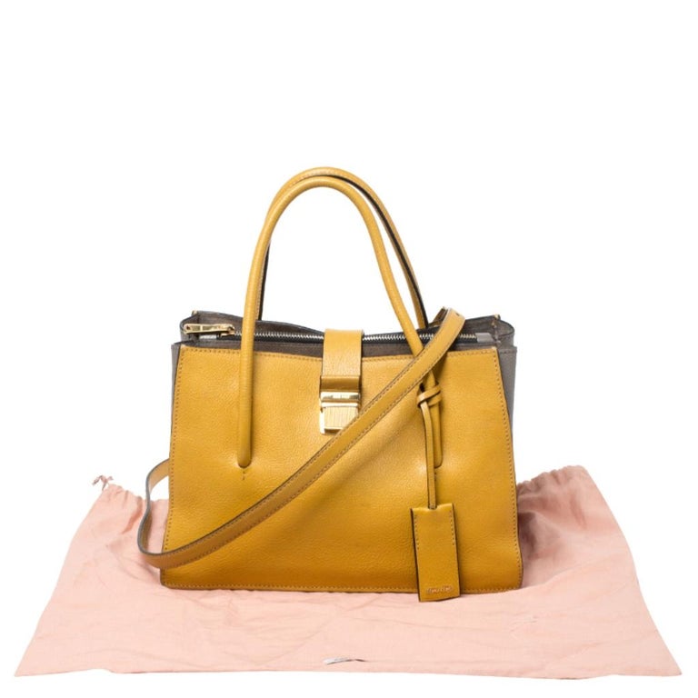 Miu Miu Mustard Madras Leather Push Lock Tote at 1stDibs