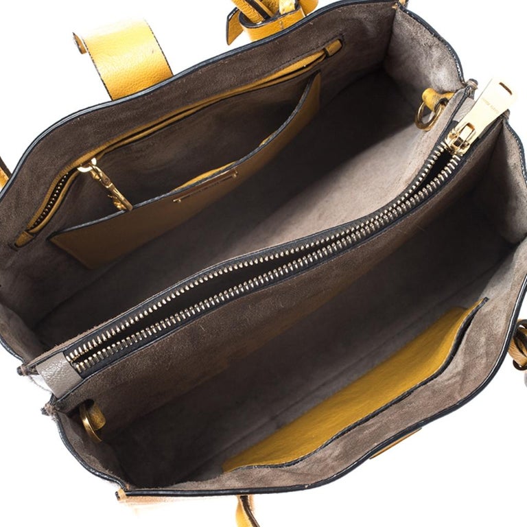 Miu Miu Mustard Madras Leather Push Lock Tote at 1stDibs