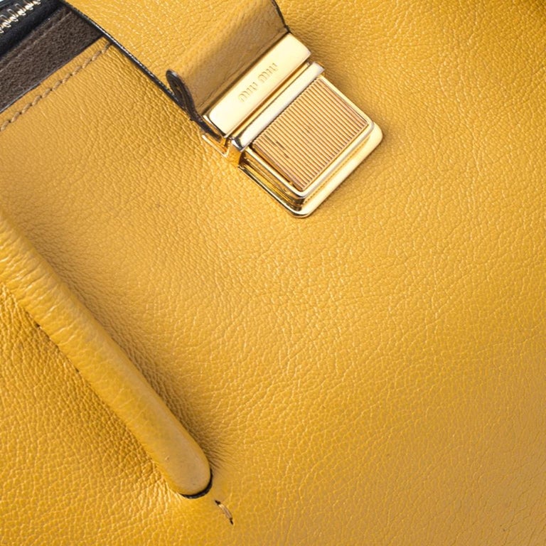 Miu Miu Mustard Madras Leather Push Lock Tote at 1stDibs