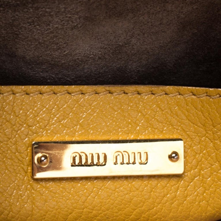 Miu Miu Mustard Madras Leather Push Lock Tote at 1stDibs