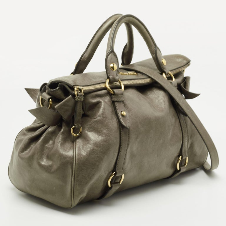Miu Miu Olive Green Vitello Lux Leather Bow Satchel For Sale at 1stDibs