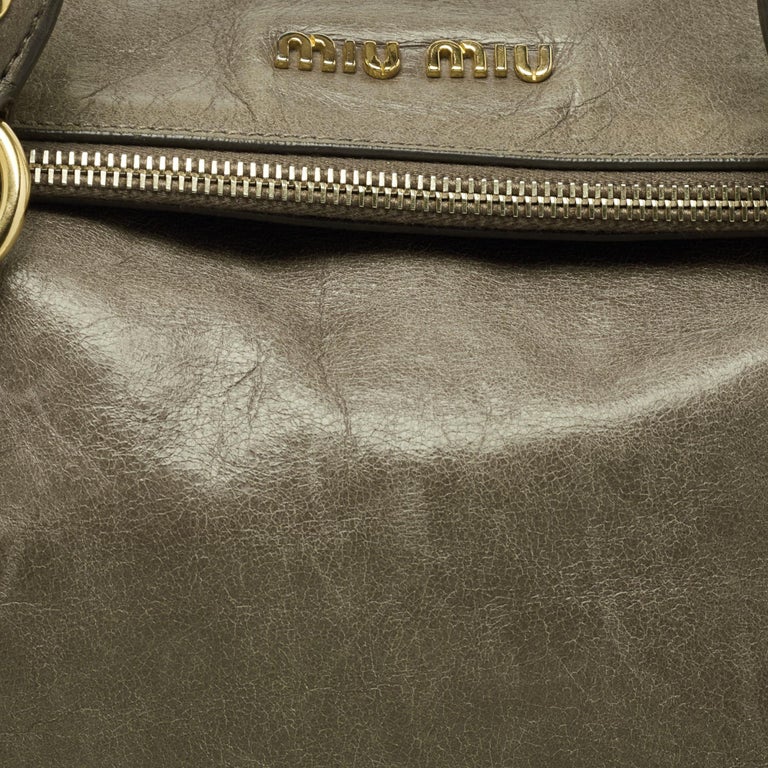 Miu Miu Olive Green Vitello Lux Leather Bow Satchel For Sale at 1stDibs