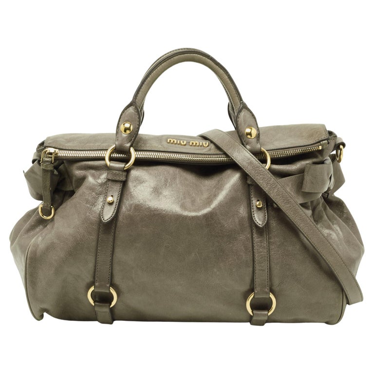 Miu Miu Olive Green Vitello Lux Leather Bow Satchel For Sale at 1stDibs