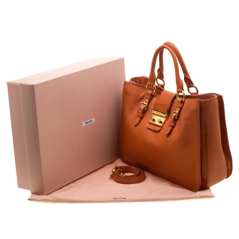 Miu Miu Orange Leather Large Madras Tote For Sale at 1stDibs