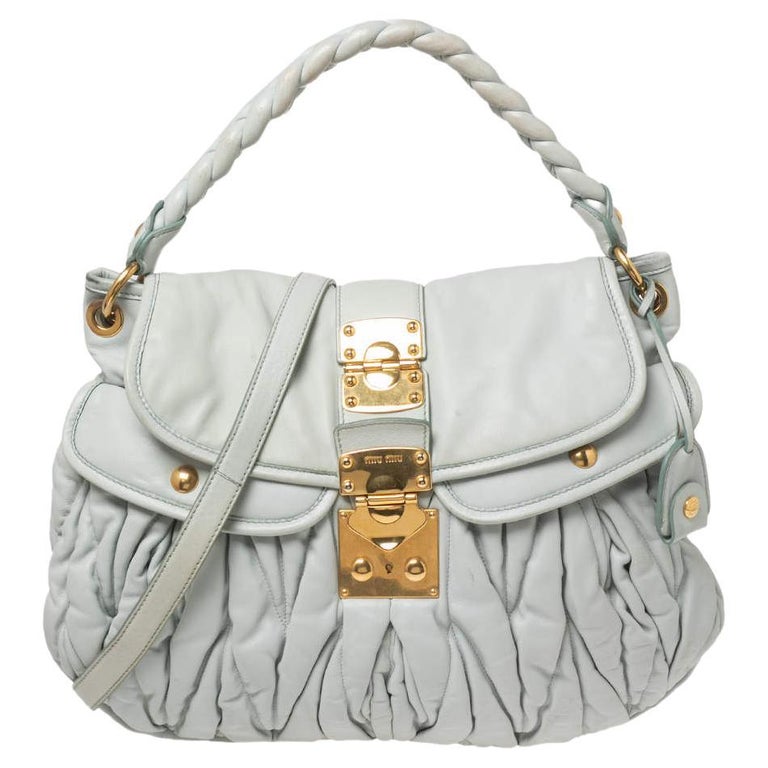 Miu Miu Pale Blue Matelassé Leather Coffer Hobo For Sale at 1stDibs