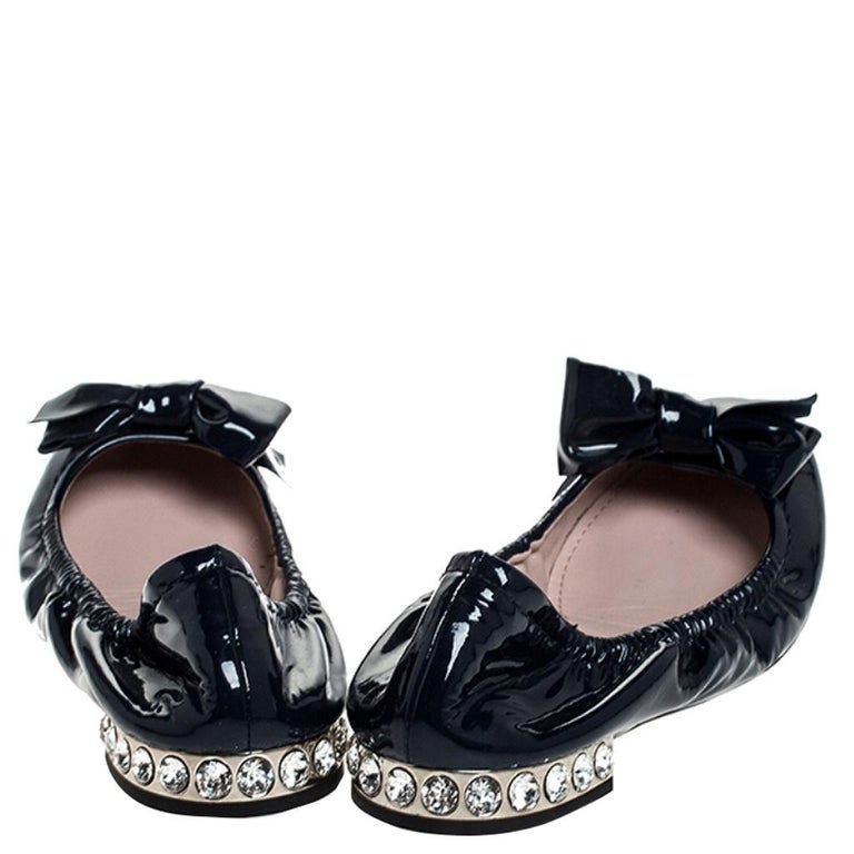 Miu Miu Patent Leather Detail Crystal Embellished Heel Scrunch Ballet Flats 35 at 1stDibs ...