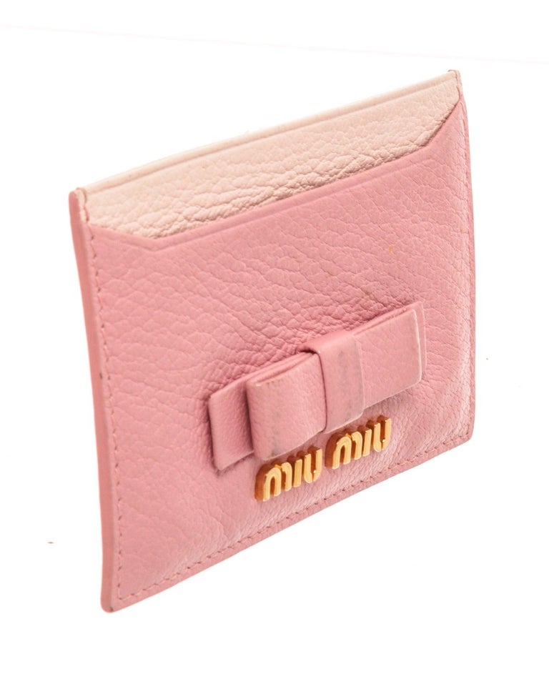 Miu Miu Pink Card Case Wallet with gold-tone hardware, trim leather and ...
