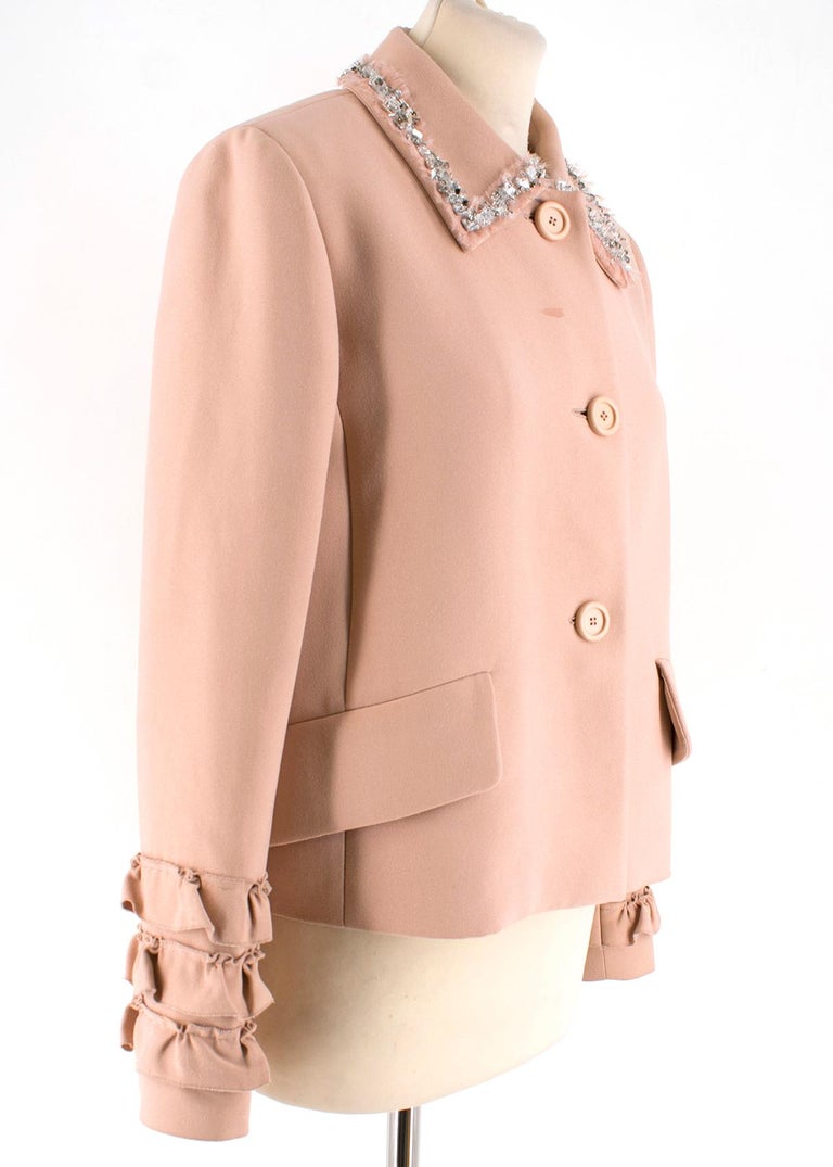 Miu Miu Pink Crystal Embellished Ruffle Hem Jacket S 42 at 1stDibs