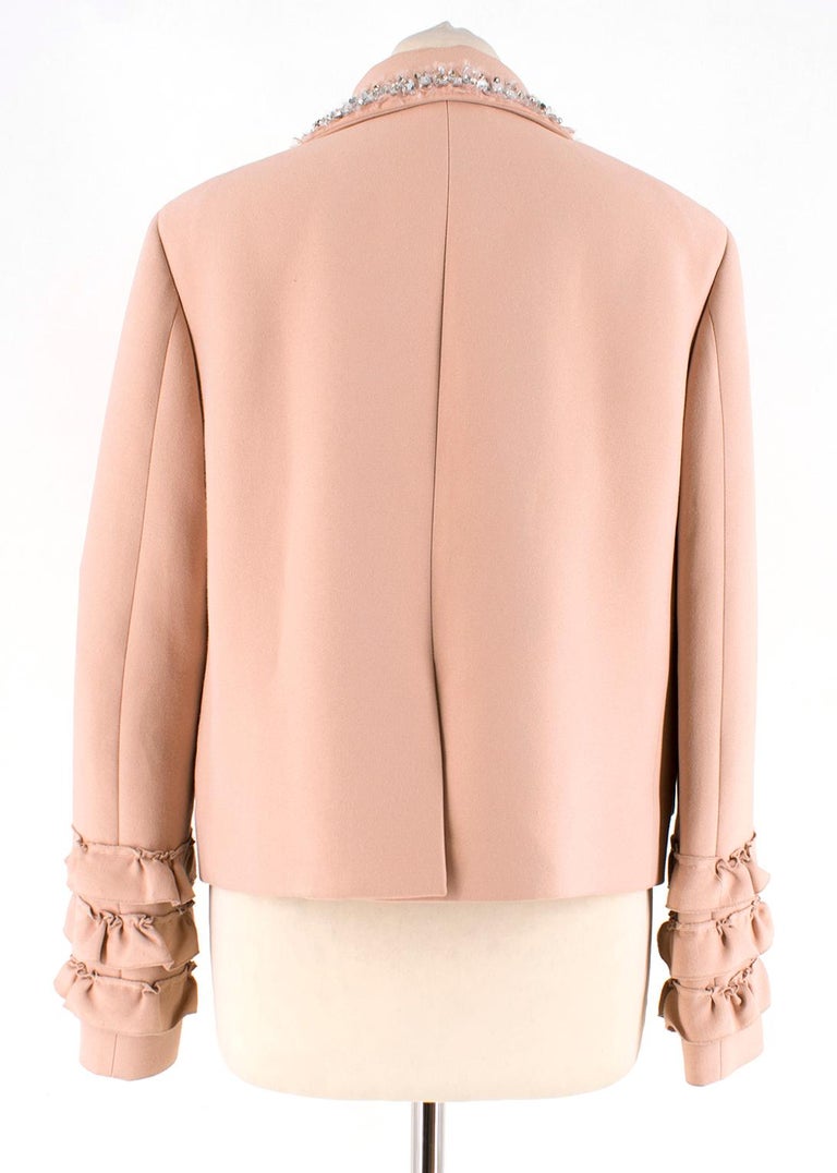 Miu Miu Pink Crystal Embellished Ruffle Hem Jacket S 42 at 1stDibs
