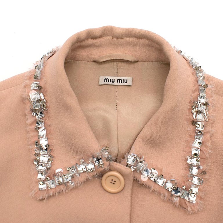Miu Miu Pink Crystal Embellished Ruffle Hem Jacket S 42 at 1stDibs