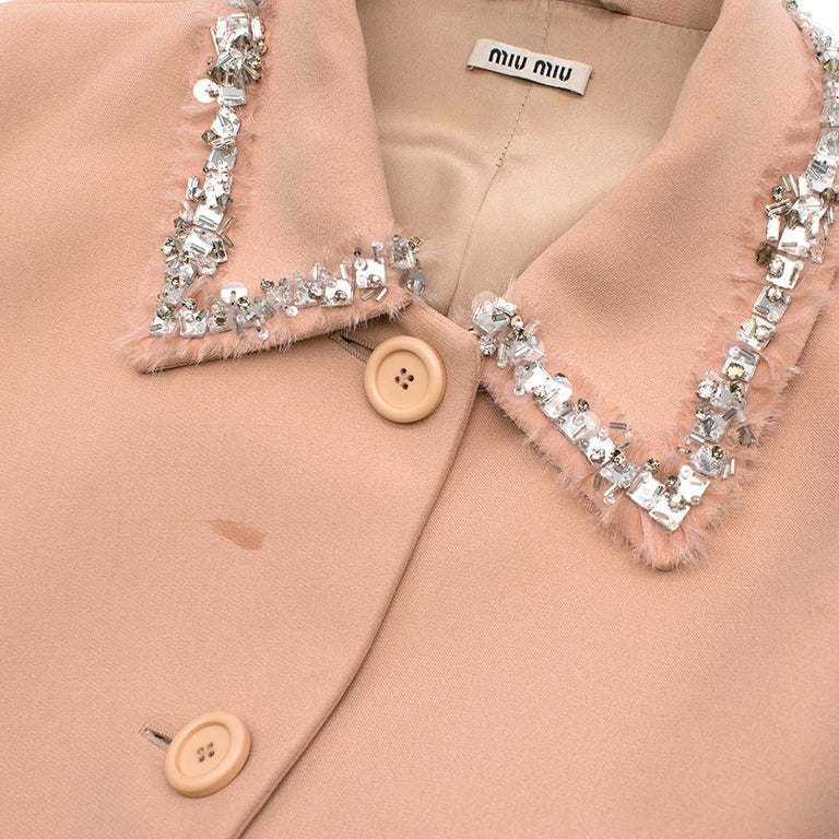 Miu Miu Pink Crystal Embellished Ruffle Hem Jacket S 42 at 1stDibs