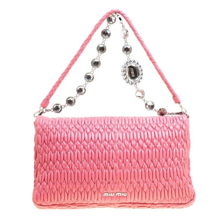 Miu Miu Pink Matelasse Nappa Leather Crystal Shoulder Bag For Sale at 1stDibs