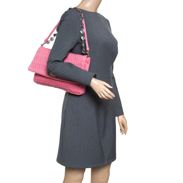 Miu Miu Pink Matelasse Nappa Leather Crystal Shoulder Bag For Sale at 1stDibs