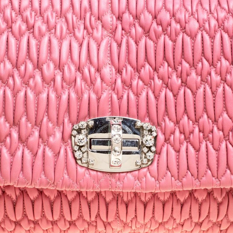 Miu Miu Pink Matelasse Nappa Leather Crystal Shoulder Bag For Sale at 1stDibs
