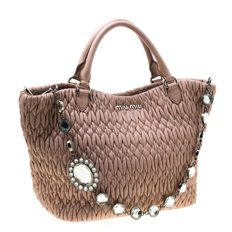 Miu Miu Pink Matelasse Nappa Leather Crystal Tote For Sale at 1stDibs
