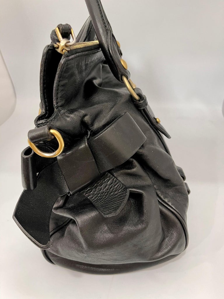 Miu Miu Prada Bow Vitello Lux Medium Calfskin Leather Satchel, Black ...
