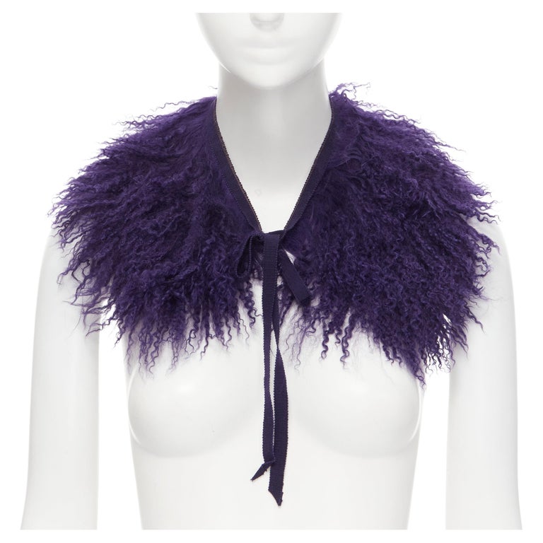 MIU MIU purple dye shaggy curly sheep shearling fur tie neck collar For ...