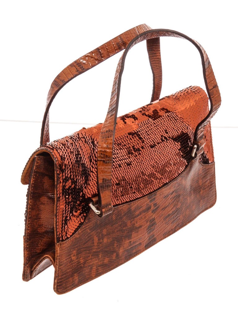 Miu Miu Red Lizard Sequin Shoulder Bag with gold-tone hardware at 1stDibs