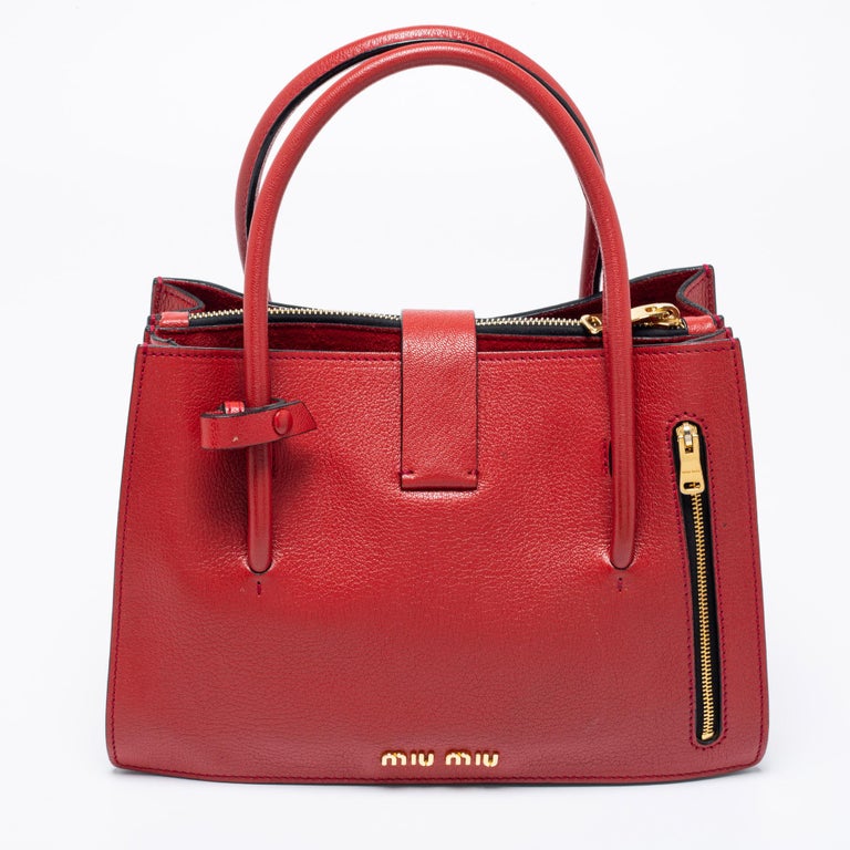 Miu Miu Red Madras Leather Medium Tote at 1stDibs