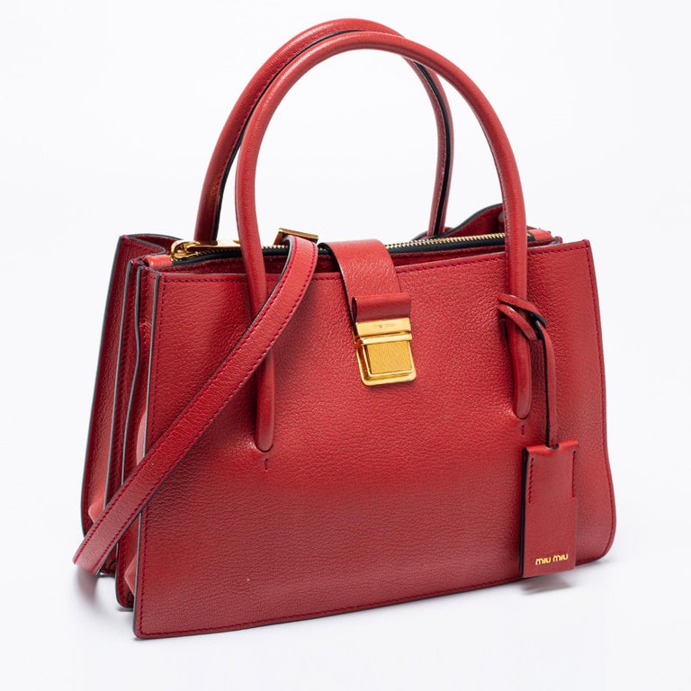 Miu Miu Red Madras Leather Medium Tote at 1stDibs