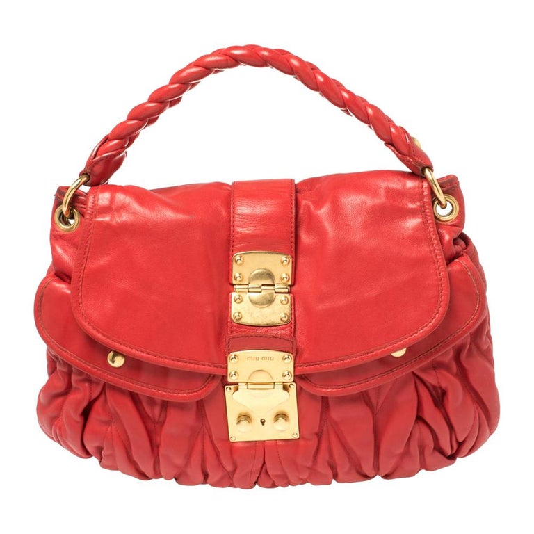 Miu Miu Red Matelasse Lux Leather Coffer Hobo at 1stDibs