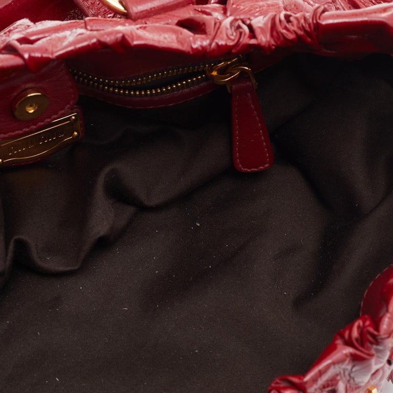 Miu Miu Red Patent Leather Gathered Tote For Sale at 1stDibs